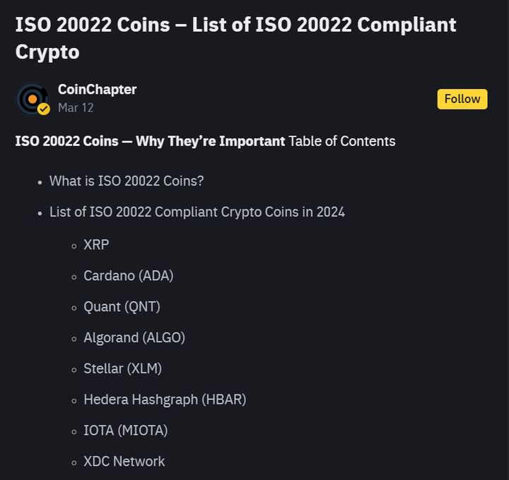 Altcoins to Watch Next Year... What Do They Have in Common?—What are ISO 20022 Compliant Coins?